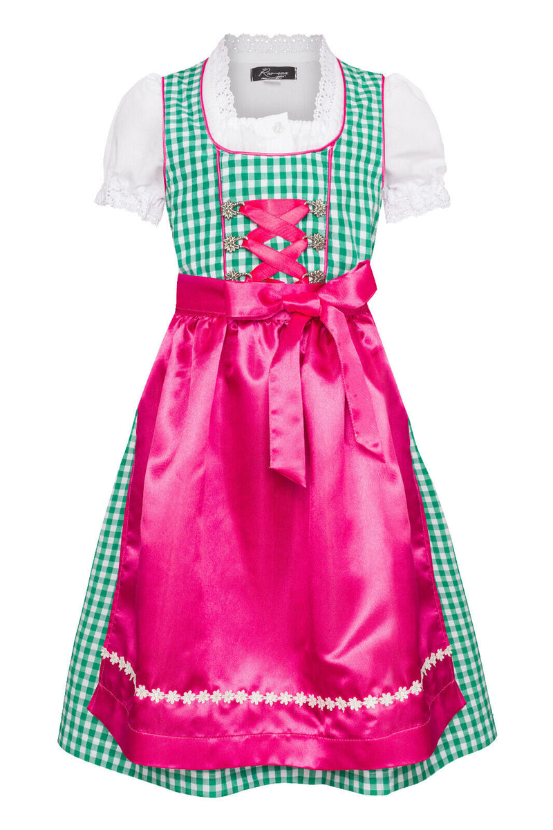 Kinderdirndl Mia Grün – Karodirndl mit pinker Schürze & Bluse | Lapeya ...